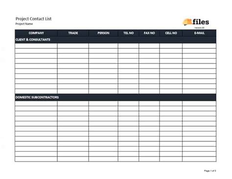Construction Contact List Template