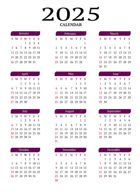 2025년 달력 설계 프리미엄 벡터