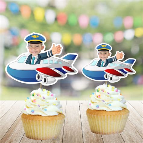 Pilot Custom Face Cupcake Toppers Airlines Pilot Graduation Pilot