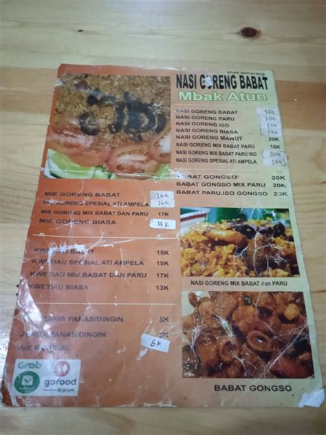 Menu At Nasi Goreng Babat Semarang Mbak Atun Cibinong Restaurant Cibinong