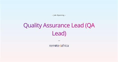 Remote Quality Assurance Lead Qa Lead Job At It Telecommunication