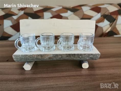 дървена пейка с 4 бр чаши за шотове в Чаши в гр Пловдив Id40732614