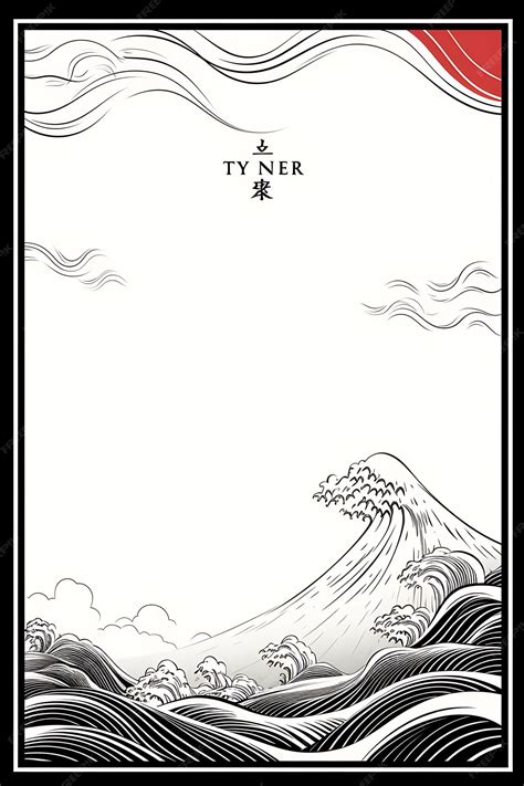 Premium Ai Image Cnc Laser Cut Japanese Wave Pattern Frame With Stylized Waves And Mount Fu