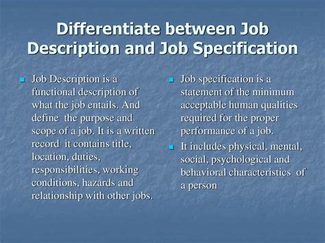 Difference Between Job Description And Job Specification What Is The