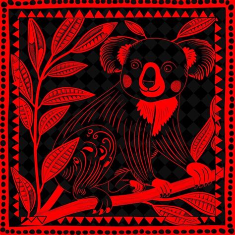 Premium Psd Png Koala Folk Art With Eucalyptus Leaves And Aussie Patterns Fo Illustration