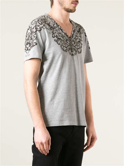 Lyst Alexander Mcqueen Lace Print T Shirt In Gray For Men