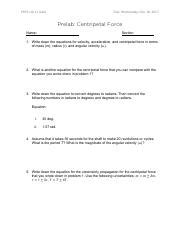 Prelab Lab Cent Force Pdf Phys Ua Lab Due Wednesday Oct Prelab Centripetal