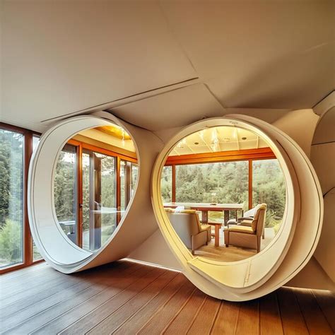 A Room With A Round Window And A Round Window With A Round Circle On