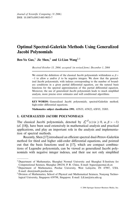 Pdf Optimal Spectral Galerkin Methods Using Generalized Jacobi Polynomials