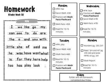 Weekly Homework Assignment Template By Ms Lee TPT