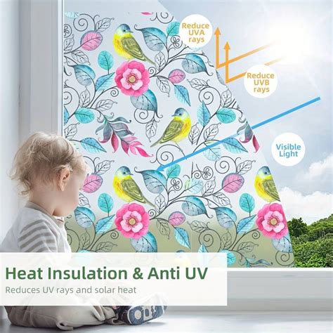 Colorful Bird Pattern Privacy Window Film Static Cling Anti Temu