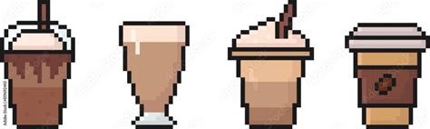 Coffee Pixel Art Icon Set Latte Cappuccino Coffee Cup Macchiato Foam S S Old Arcade