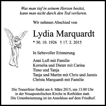 Traueranzeigen von Lydia Marquardt Schwarzwälder Bote Trauer
