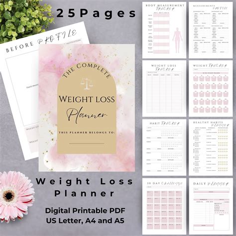 Weight Loss Planner Pink And Gold Colour Weight Loss Tracker And Meal