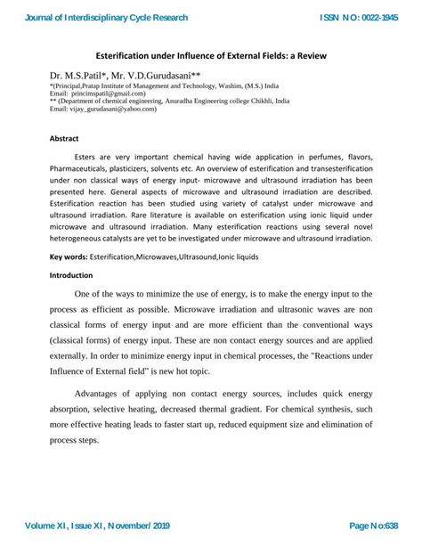 Pdf Esterification Under Influence Of External Fields A Gallery 71 Jicr