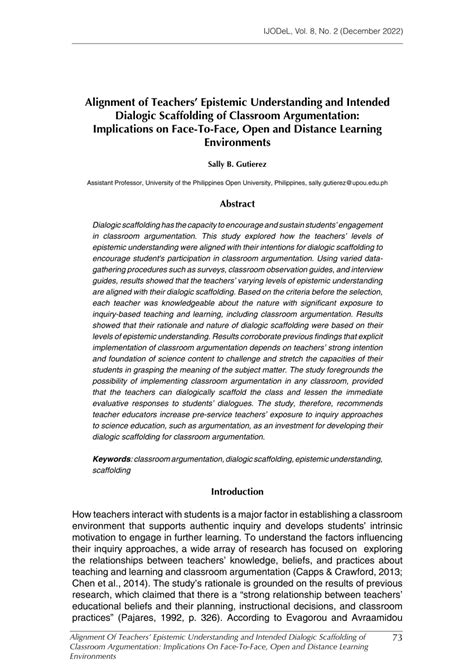 Pdf Alignment Of Teachers Epistemic Understanding And Intended Dialogic Scaffolding Of