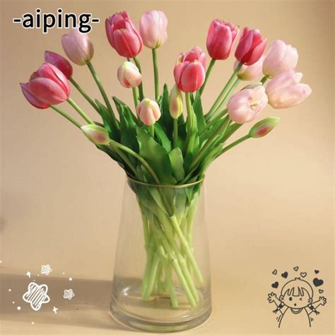 Aiping ดอกไม ้ ปลอม คุณภาพสูง 5 หัวทิวลิปช ่ อดอกไม ้ สัมผัสจริง
