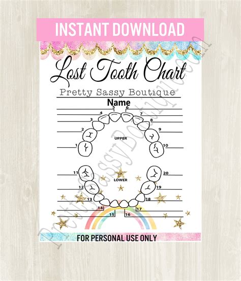 Tooth Chart Instant Download Lost Tooth Chart Printable My Tooth Chart Digital Download
