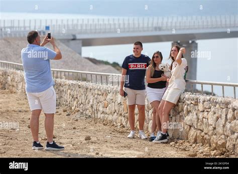 People Are Taking Pictures In Front Of Peljeski Bridge Day After Its Ceremonial Opening In