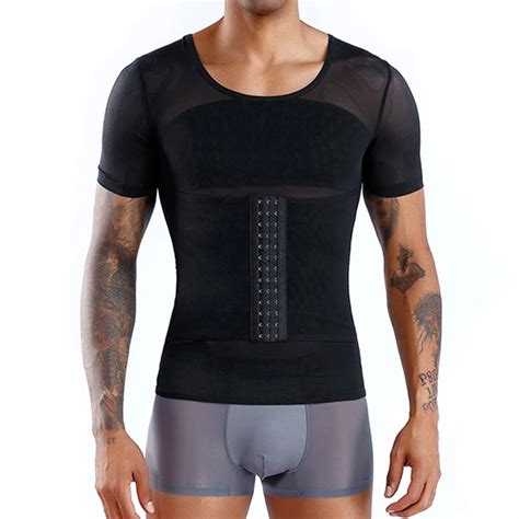 Mens Compression Shirt Slimming Tops Waist Girdle Posture Corrector Body Shaper Tummy Girdle