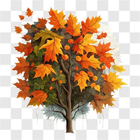 Download Vibrant Fall Tree With Colorful Leaves And Berries Png Online