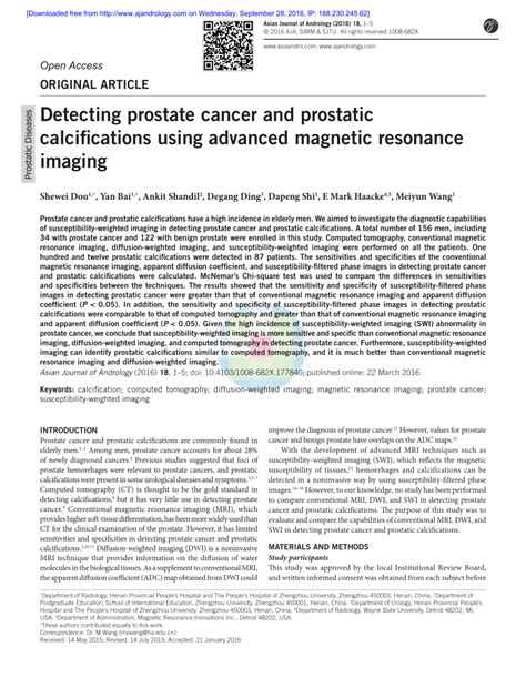 Pdf Detecting Prostate Cancer And Prostatic Calcifications Using
