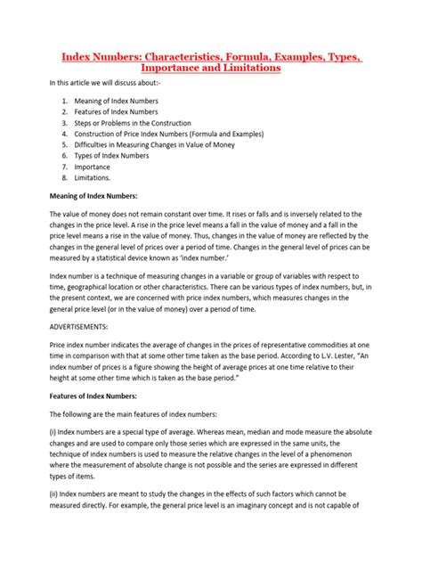 Index Numbers Pdf Cost Of Living Index Economics