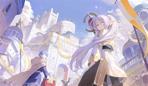Armor Blonde Hair Blue Eyes Blue Hair Boots Building Cape Cho Gum City