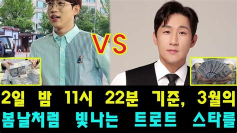 2일 밤 11시 22분 기준 3월의 봄날처럼 빛나는 트로트 스타를 뽑은 여론조사에서 가수 안성훈과 가수 나상도의 상금을 비교해 보세요 두 가수의 보너스 차이는 얼마나