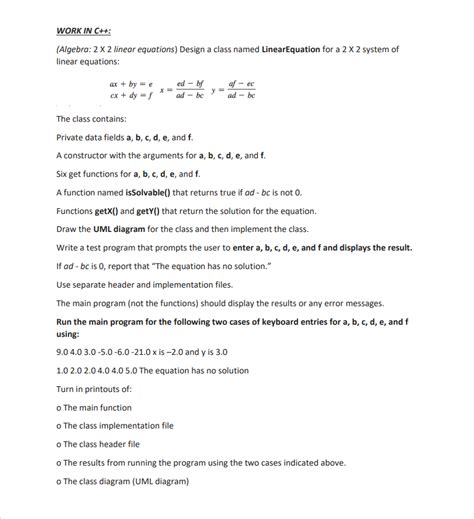 Solved Work In C Algebra 2×2 Linear Equations Design A