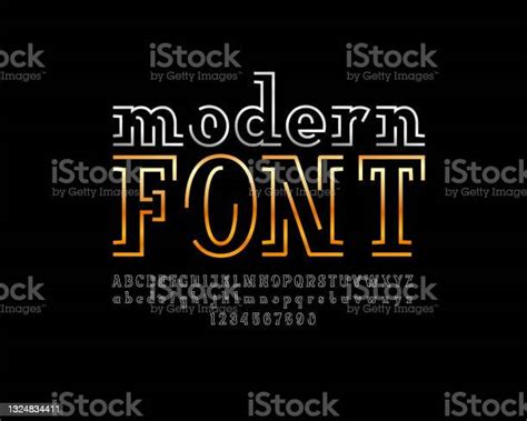 금속 줄무늬 글꼴 슬래브 세리프 두 개의 금과 은 줄무늬에서 알파벳 대문자 및 소문자와 숫자 벡터 일러스트 10eps 가상현실에 대한 스톡 벡터 아트 및 기타 이미지