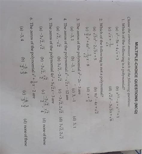 Multiple Choice Questions Mcqchoose The Correct Answer In Each Of The