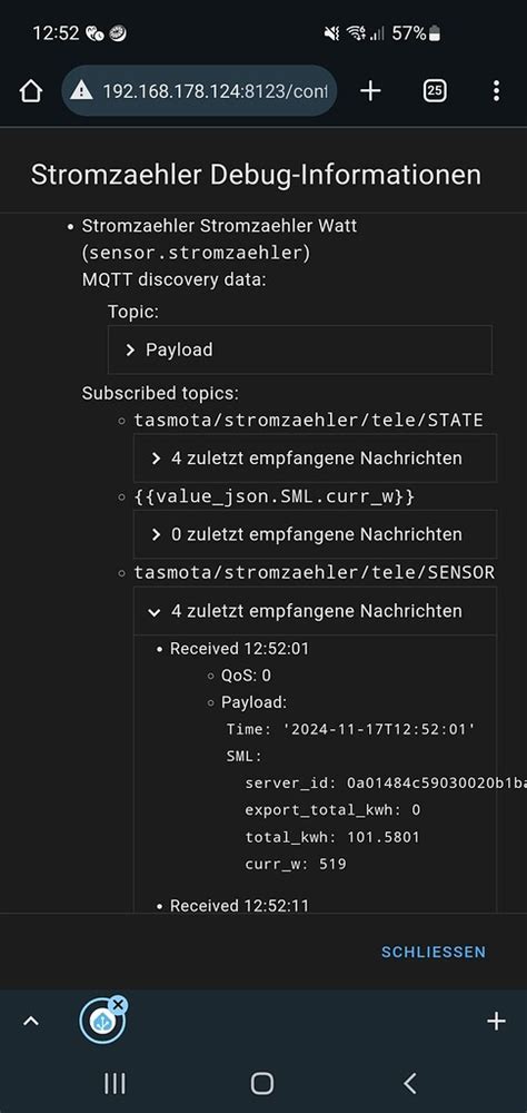 MQTT Json Attribute Value Unavailable Smartmeter Configuration