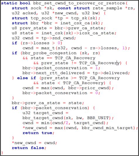 Linux Kernel Code Of The Modified Bbr Set Cwnd For Recover Or Restore