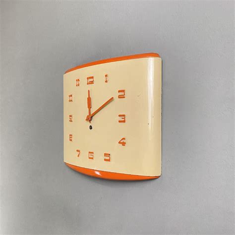 Italian Mid Century Modern Orange And Beige Rectangular Wall Clock 1960s For Sale At 1stdibs
