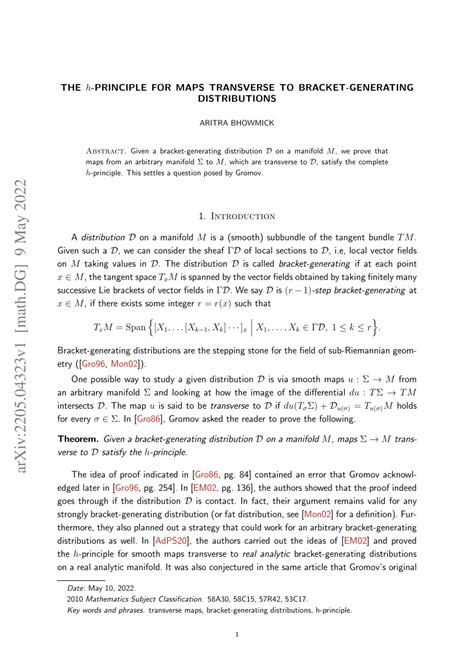 Pdf The H Principle For Maps Transverse To Bracket Generating Distributions