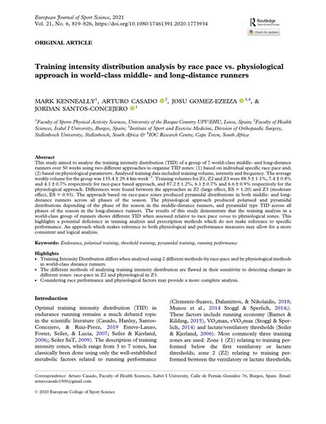 Pdf Training Intensity Distribution Analysis By Race Pace Vs