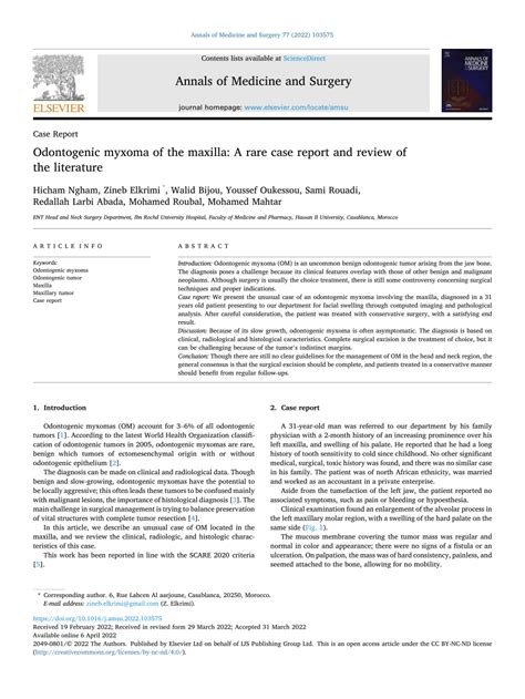 Pdf Odontogenic Myxoma Of The Maxilla A Rare Case Report And Review
