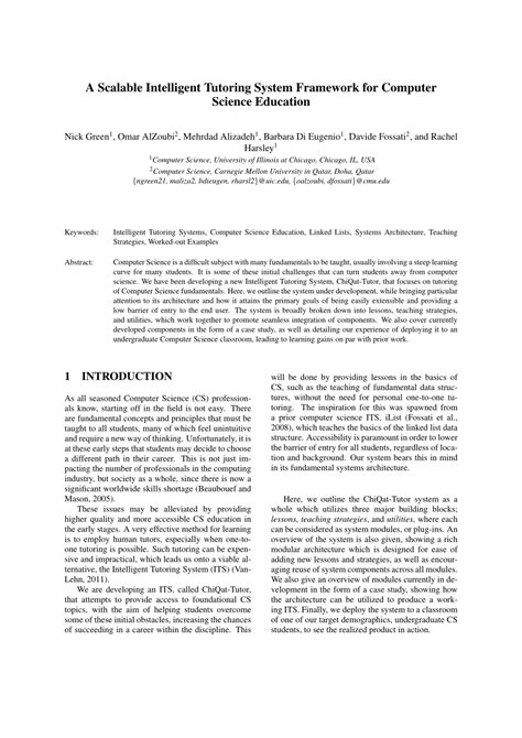 Pdf A Scalable Intelligent Tutoring System Framework For Computer