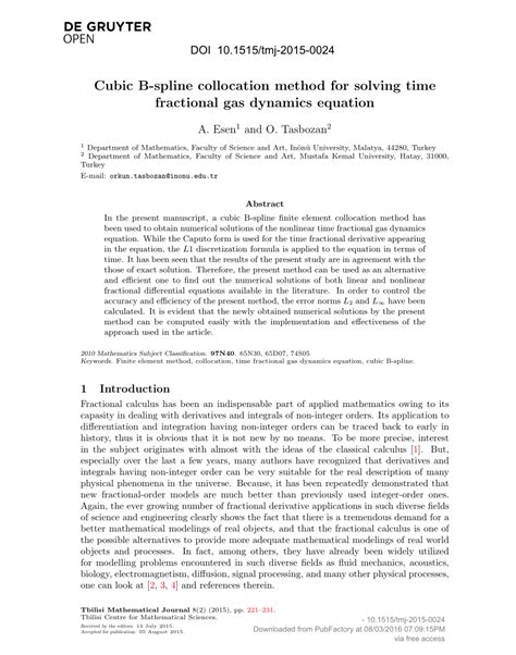 Pdf Cubic B Spline Collocation Method For Solving Time Fractional Gas Dynamics Equation