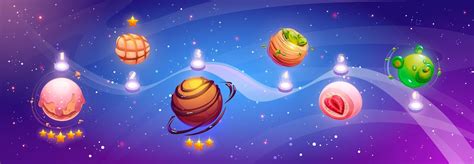Free Vector Space Game Ui Level Map With Imaginary Sweet Dessert Planets On Path Cartoon