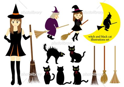 ハロウィン魔女とクロネコ イラストセット イラスト素材 4603992 フォトライブラリー Photolibrary