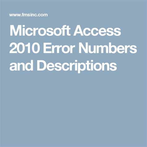 Microsoft Access 2010 Error Numbers And Descriptions Microsoft