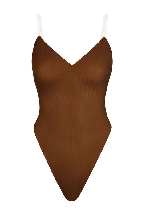 Intimates Soft Mesh V Neck Bodysuit In Chestnut Oh Polly