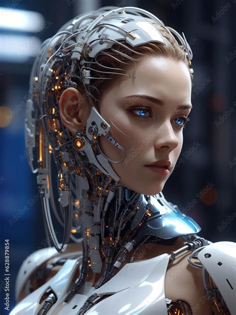 Humanoid Robot Waist With Ai White Cybernetic Robotic Cyborgs On Blue