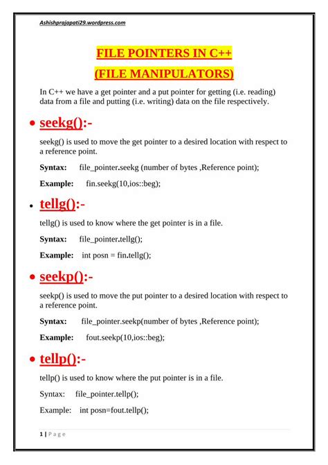 Pdf File Pointers In C File Manipulators · File Pointers In C