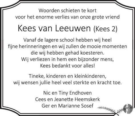 Kees Van Leeuwen 09 03 2020 Overlijdensbericht En Condoleances Mensenlinq Nl
