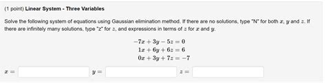 solved 1 point linear system three variables solve the