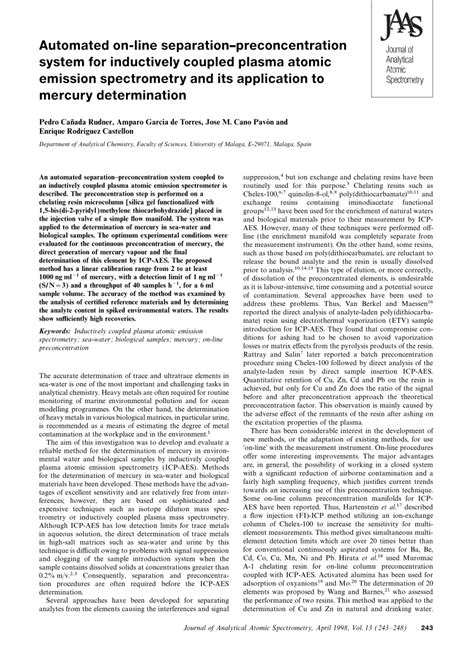 Pdf Automated On Line Separationpreconcentration System For Inductively Coupled Plasma Atomic