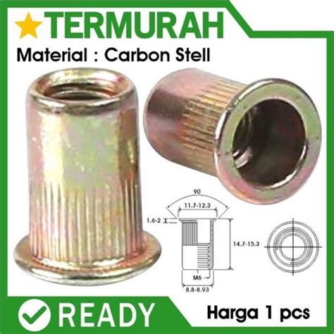 Jual Rivet Nut M6 Insert Nut Mur Rivet Nutsert Mur Tanam Ukuran Dalam M6 Atau Baut 10
